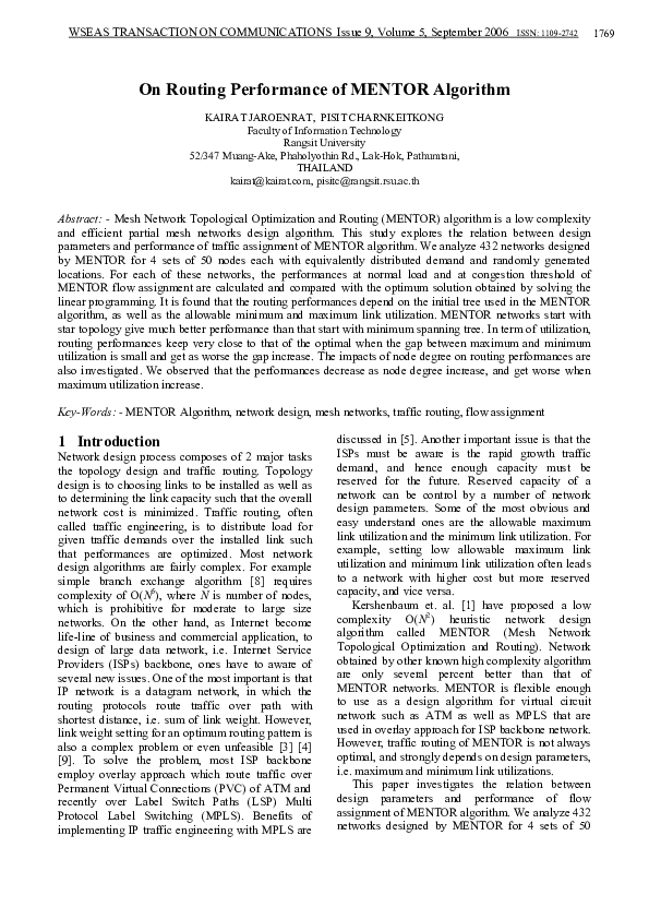 (PDF) On Routing Performance of MENTOR Algorithm