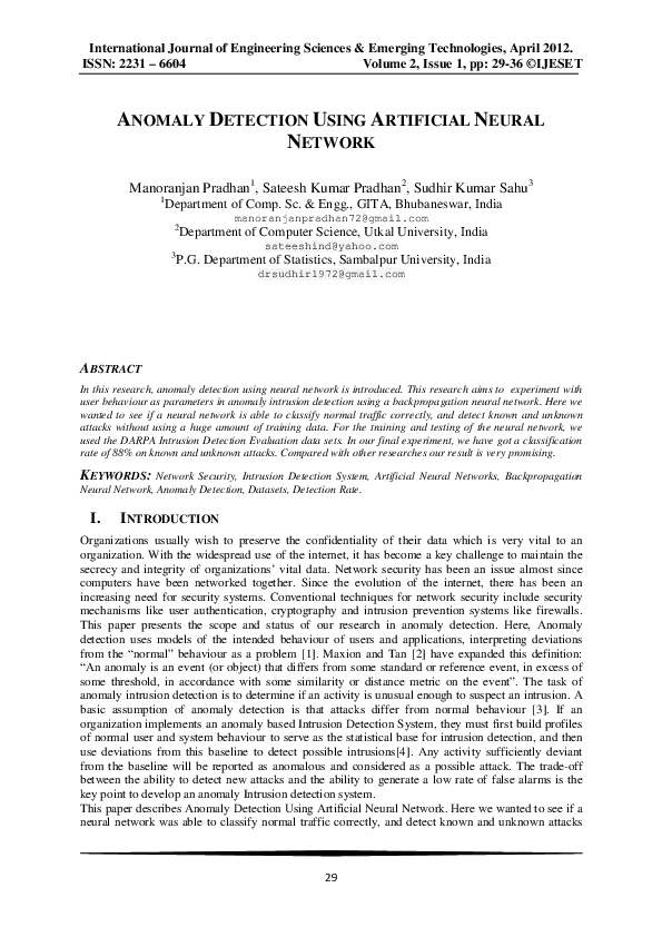 (PDF) Anomaly Detection Using Artificial Neural Network