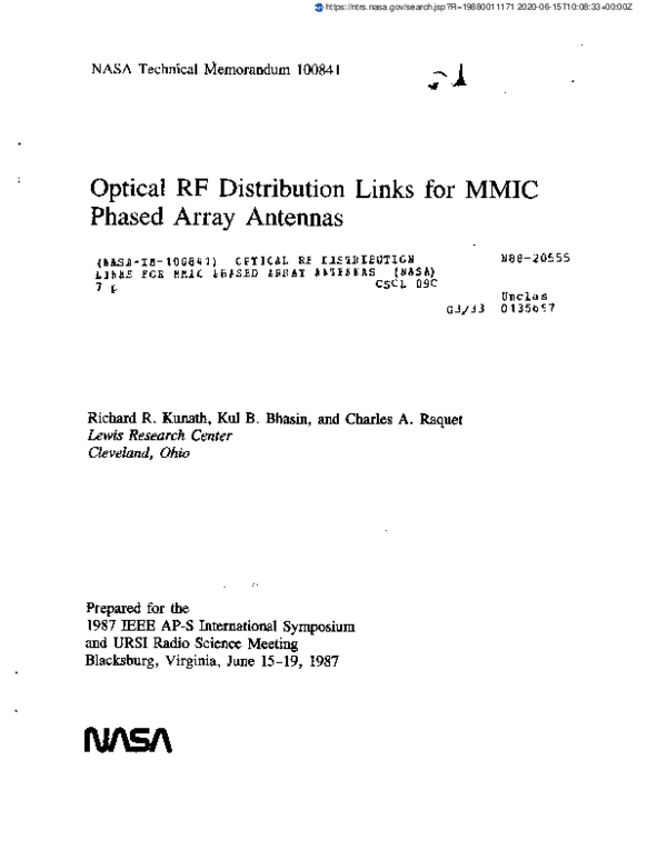 (PDF) Optical RF distribution links for MMIC phased array antennas ...