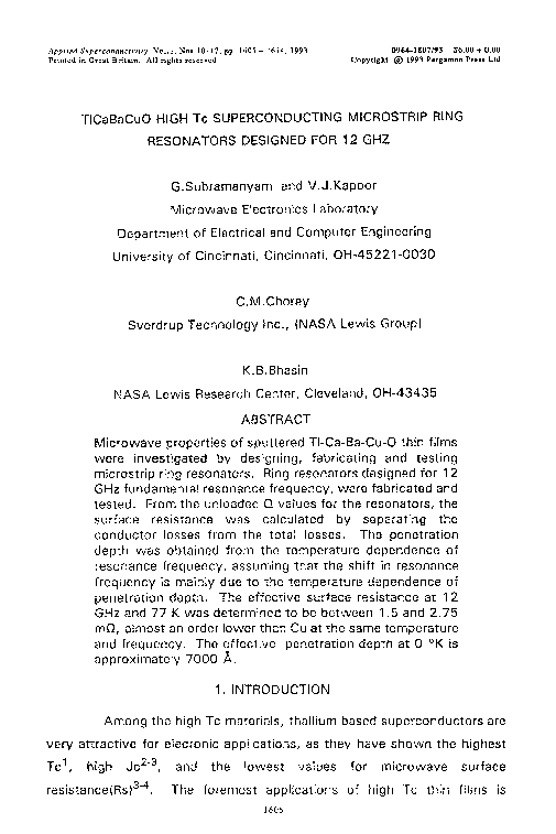 Pdf Ticabacuo High Tc Superconducting Microstrip Ring Resonators Designed For 12 Ghz