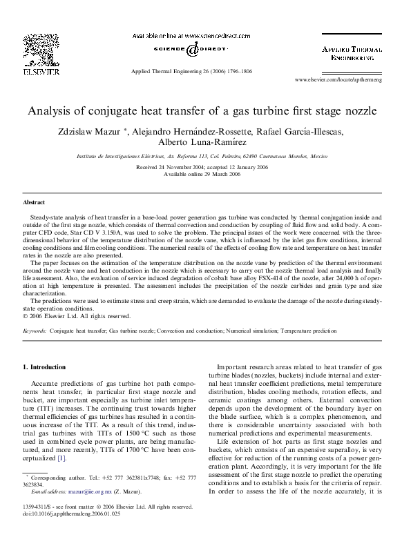 (PDF) Analysis of conjugate heat transfer of a gas turbine first stage ...