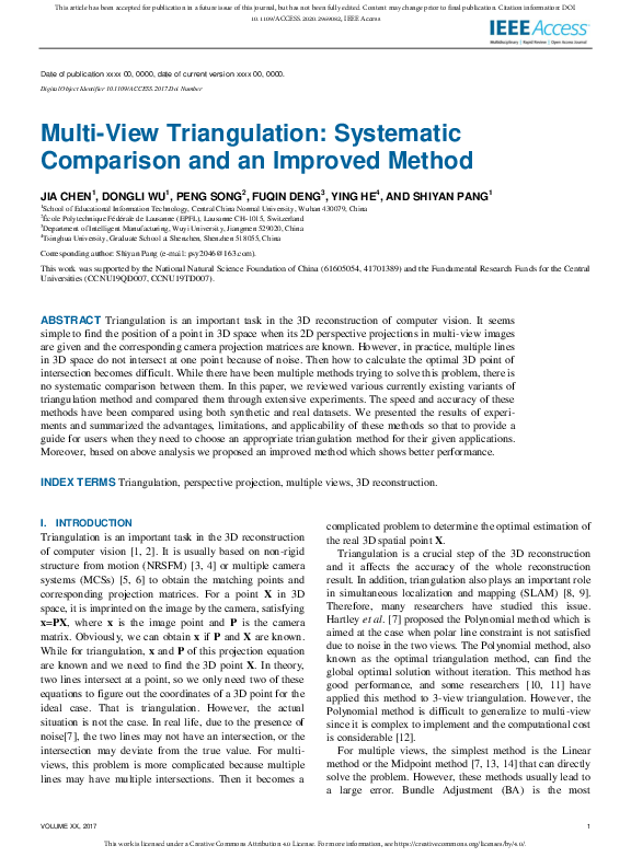Pdf Multi View Triangulation Systematic Comparison And An Improved