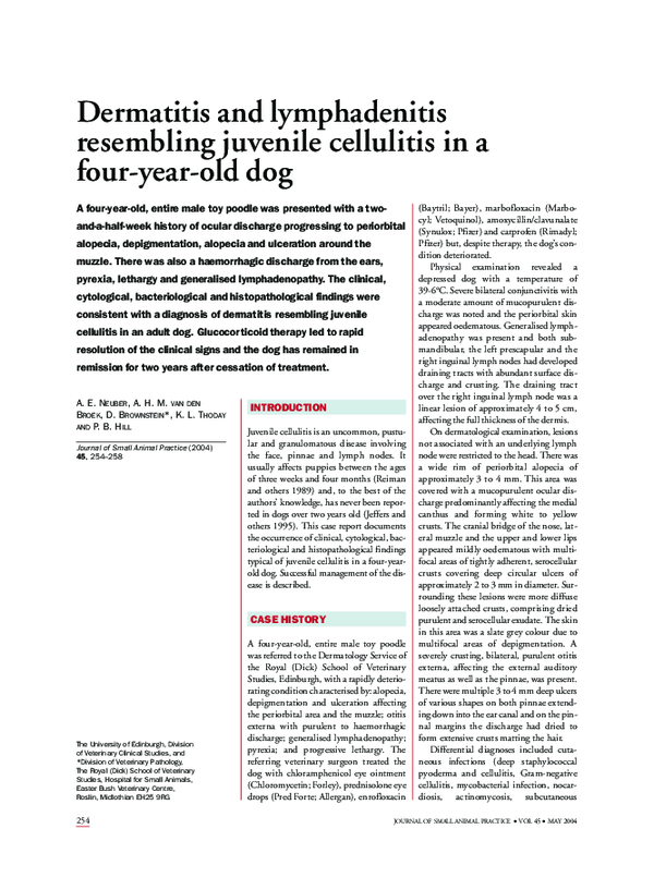 (PDF) Dermatitis and lymphadenitis resembling juvenile cellulitis in a ...