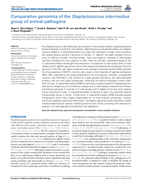 (PDF) Comparative Genomics of the Staphylococcus intermedius Group of ...