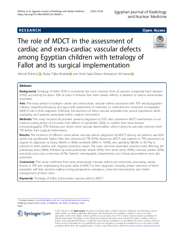 (PDF) The role of MDCT in the assessment of cardiac and extra-cardiac ...