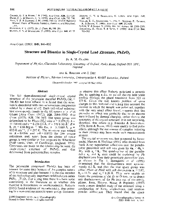 (PDF) Structure and disorder in single-crystal lead zirconate, PbZrO 3