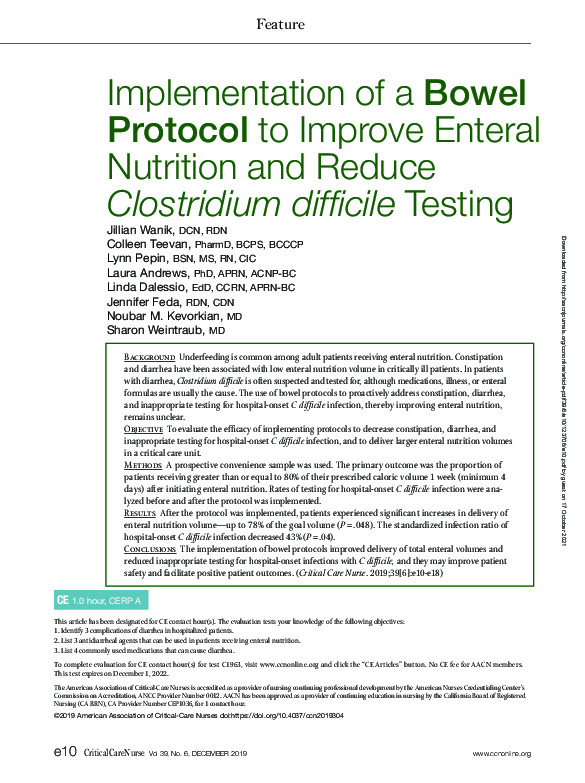 (PDF) Implementation of a Bowel Protocol to Improve Enteral Nutrition ...