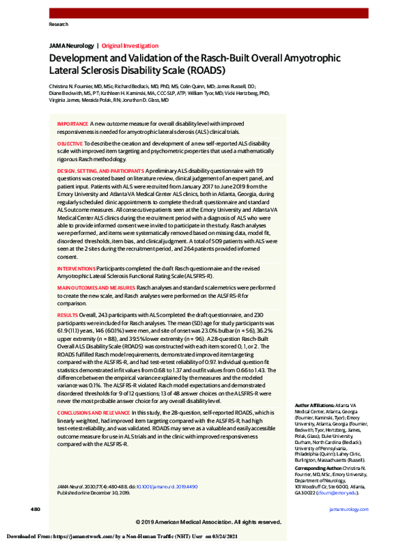 (PDF) Development and Validation of the Rasch-Built Overall Amyotrophic Lateral Sclerosis ...