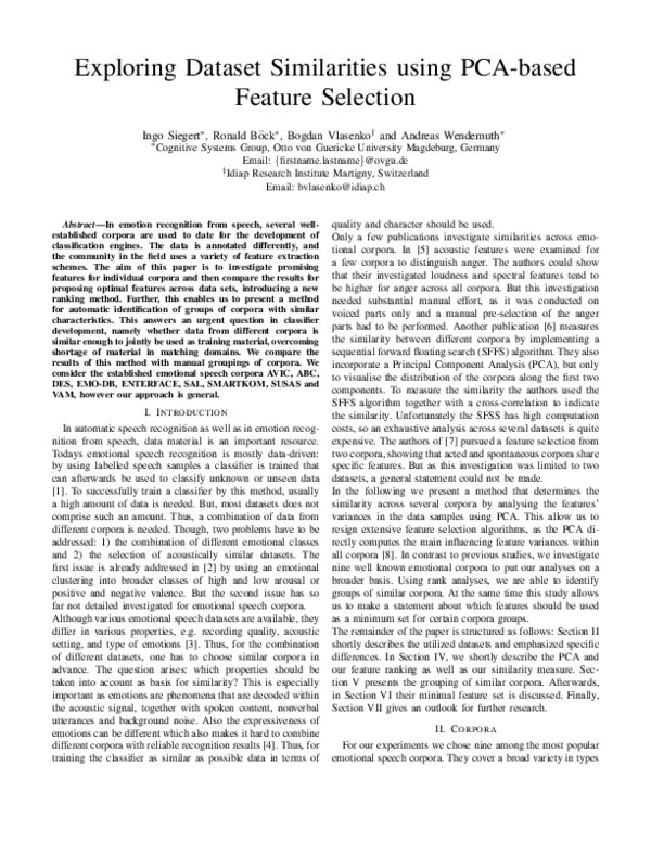 (PDF) Exploring dataset similarities using PCA-based feature selection