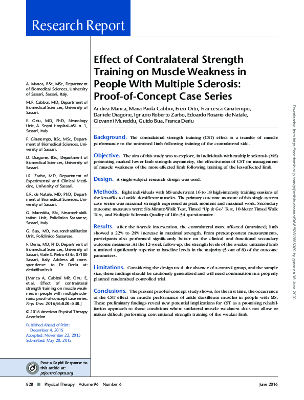 (PDF) The Effect of Contralateral Strength Training on Muscle Weakness ...