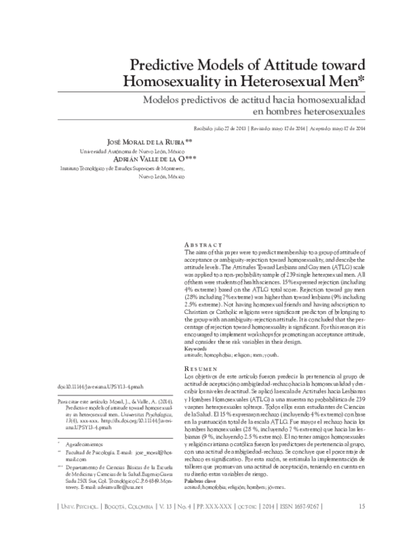 Pdf Predictive Models Of Attitude Toward Homosexuality In