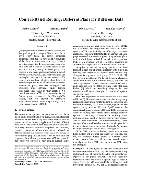 (PDF) Content-Based Routing: Different Plans for Different Data