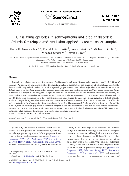 (PDF) Classifying episodes in schizophrenia and bipolar disorder: Criteria for relapse and ...
