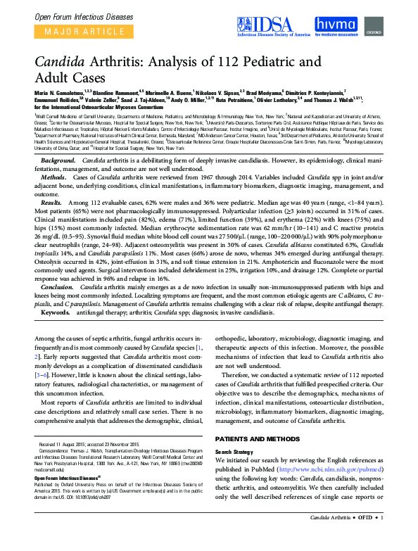 (PDF) Candida Arthritis: Analysis of 112 Pediatric and Adult Cases