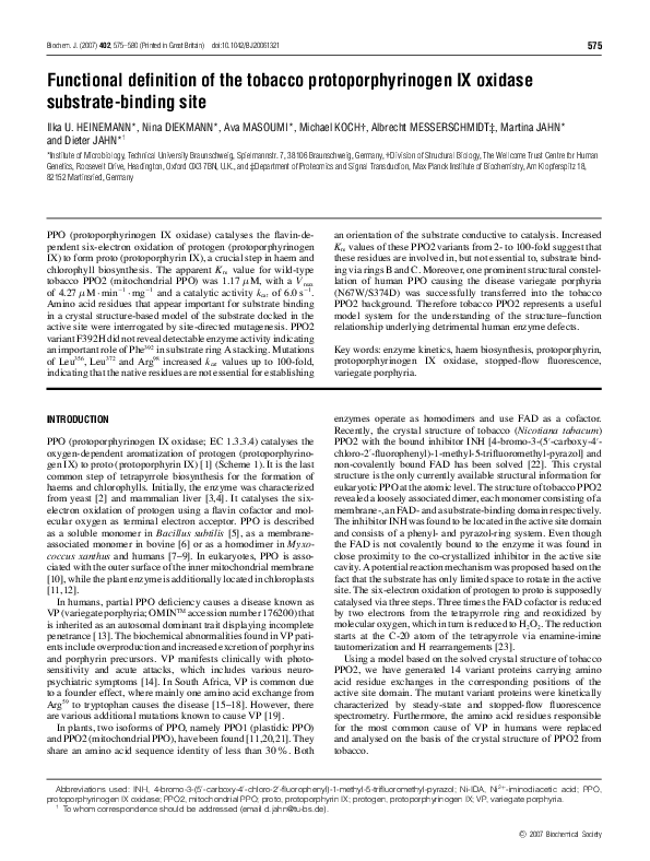 (PDF) Functional definition of the tobacco protoporphyrinogen IX ...