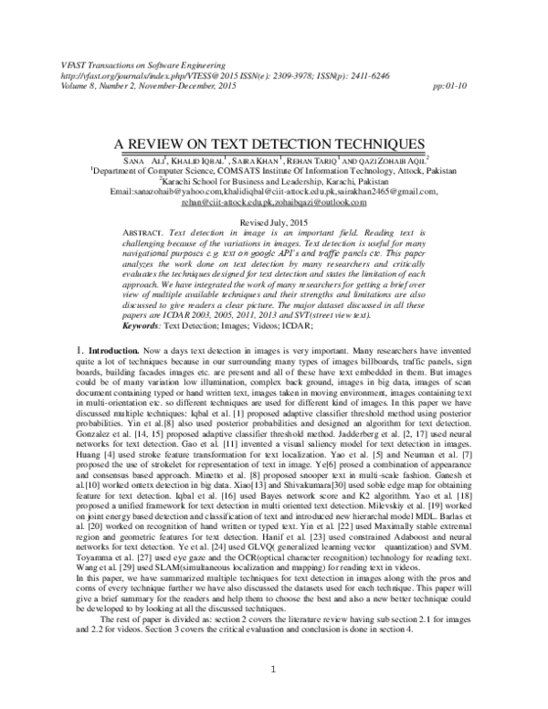 (PDF) A Review on Text Detection Techniques