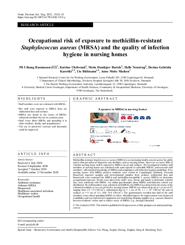 (PDF) MRSA Exposure Risks and Hygiene Practices in Nursing Homes