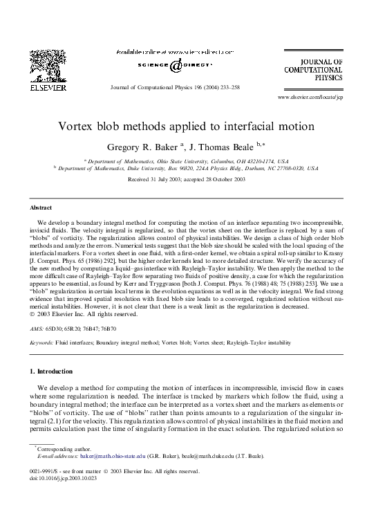 (PDF) Vortex blob methods applied to interfacial motion | Gregory Baker - Academia.edu