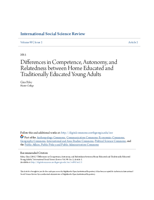 (PDF) Differences in Competence, Autonomy, and Relatedness between Home ...