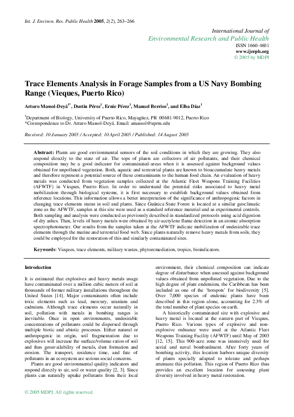 (PDF) Trace elements analysis in forage samples from a US Navy bombing ...