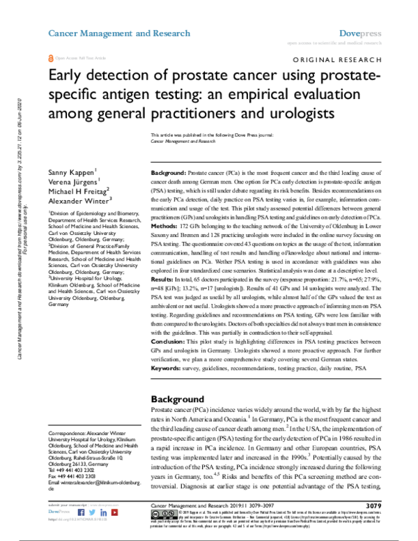 (PDF) Early detection of prostate cancer using prostate-specific ...