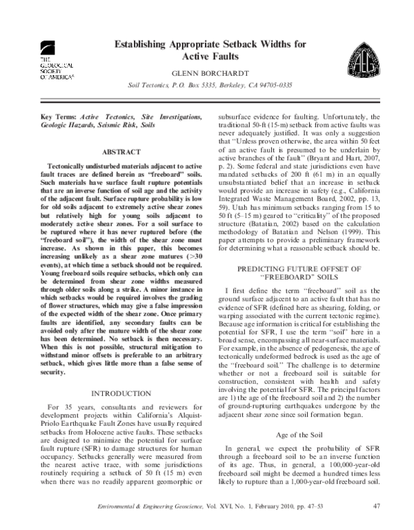 (PDF) Establishing Appropriate Setback Widths for Active Faults