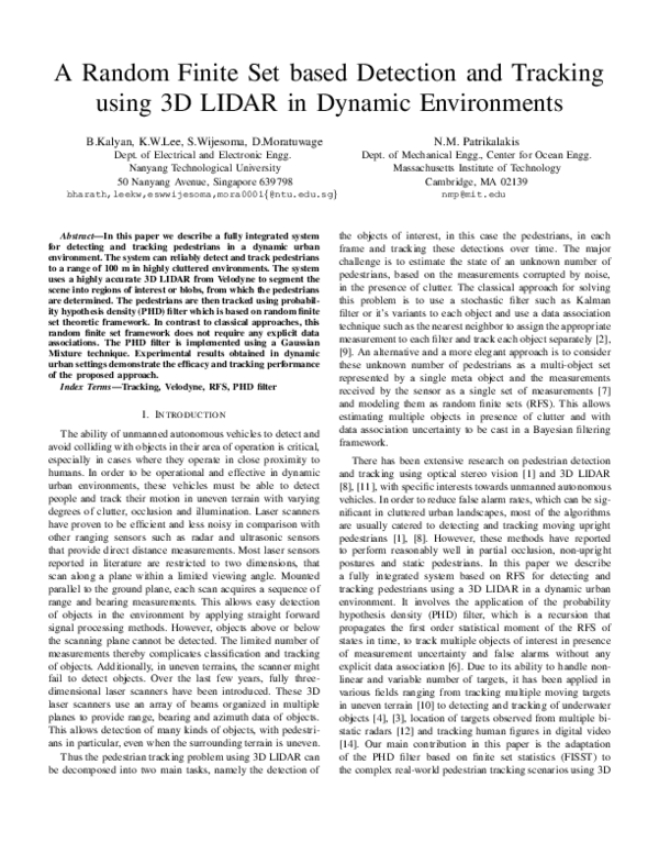 Pdf A Random Finite Set Based Detection And Tracking Using 3d Lidar In Dynamic Environments
