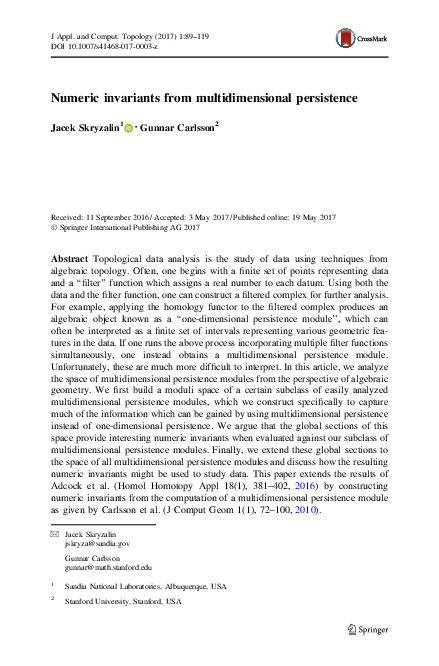 (PDF) Numeric invariants from multidimensional persistence