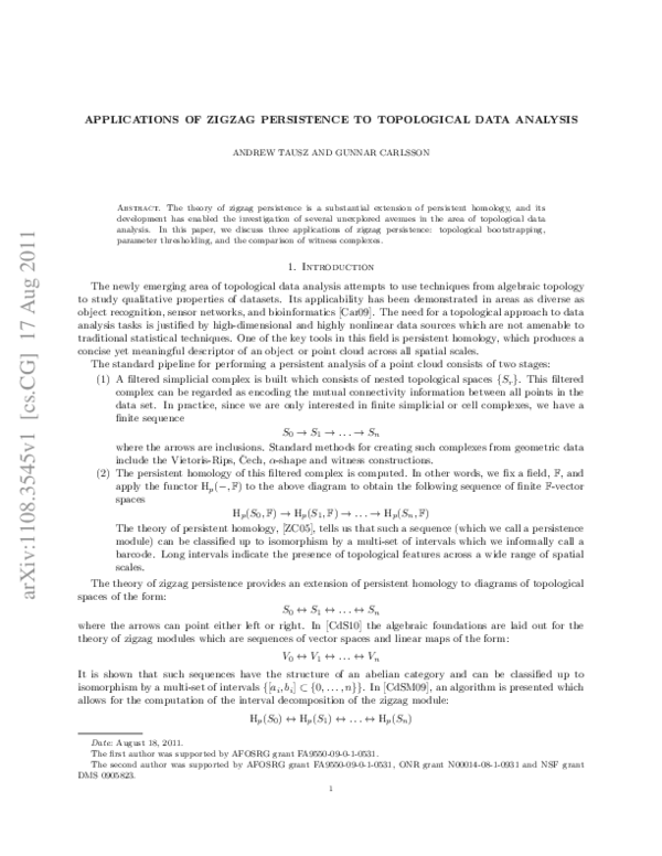 (PDF) Applications of Zigzag Persistence to Topological Data Analysis