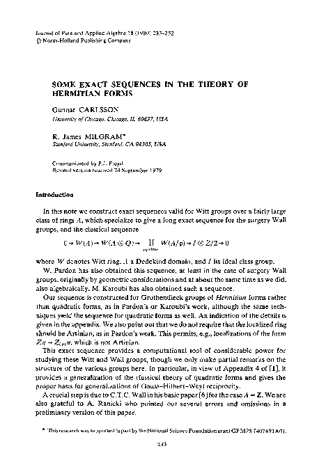 (PDF) Some exact sequences in the theory of Hermitian forms