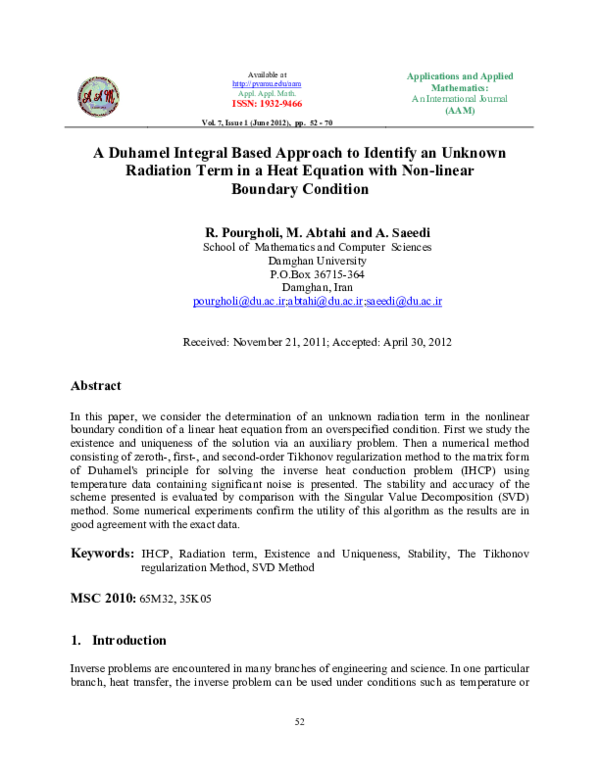 Pdf A Duhamel Integral Based Approach To Identify An Unknown