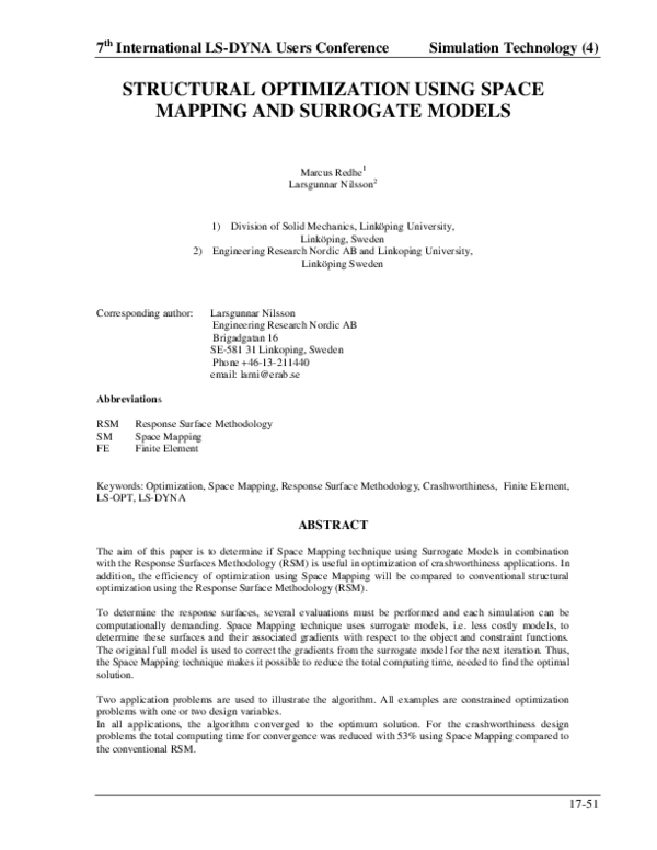 Pdf Efficient Crashworthiness Optimization Using Surrogates