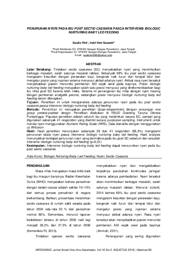 (PDF) Penurunan nyeri pada ibu post sectio caesaria pasca intervensi ...