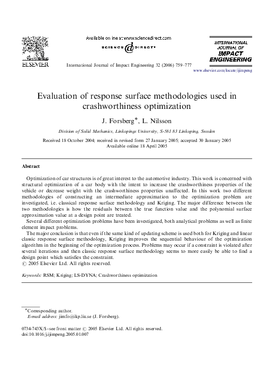 (PDF) Evaluation of response surface methodologies used in crashworthiness optimization