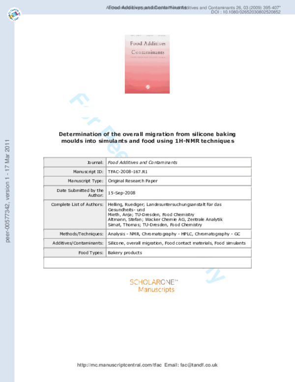 (PDF) Determination of the overall migration from silicone baking ...