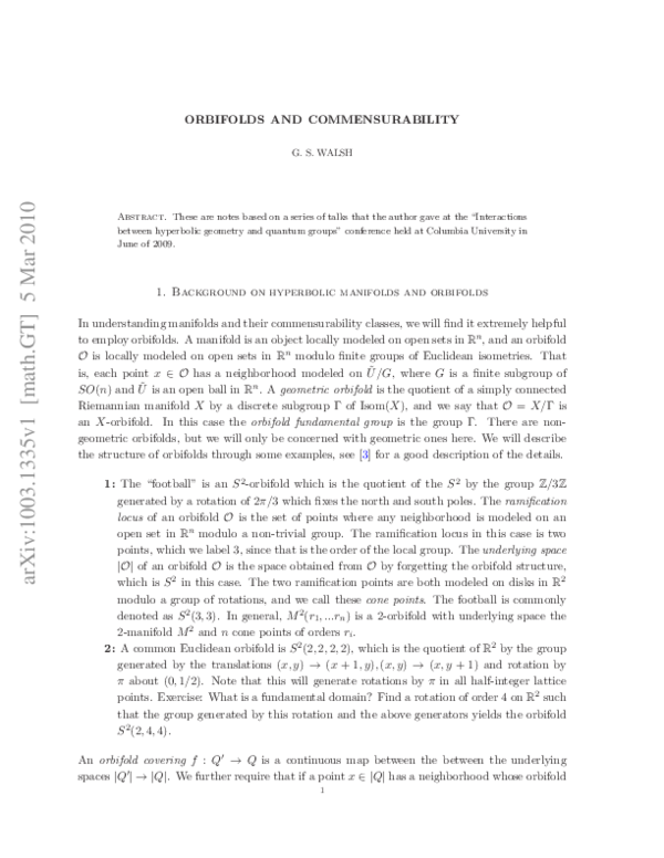 (PDF) Orbifolds and commensurability