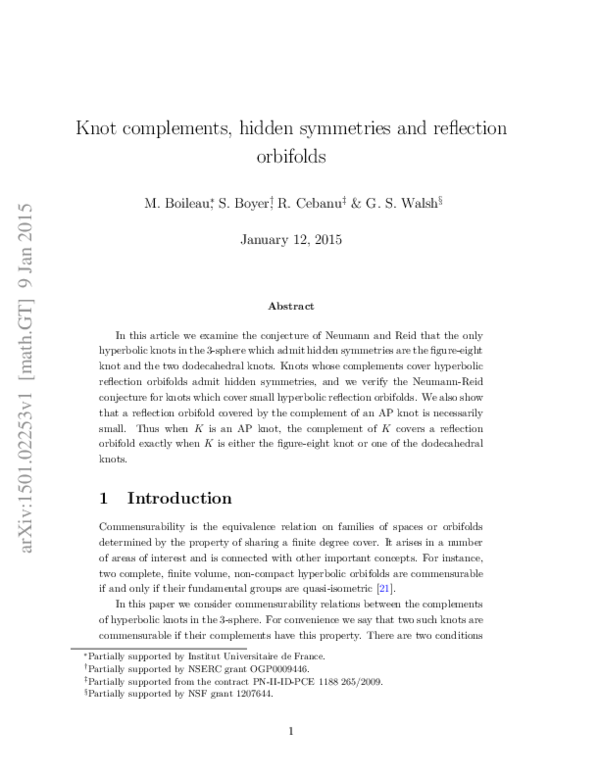 (PDF) Knot complements, hidden symmetries and reflection orbifolds