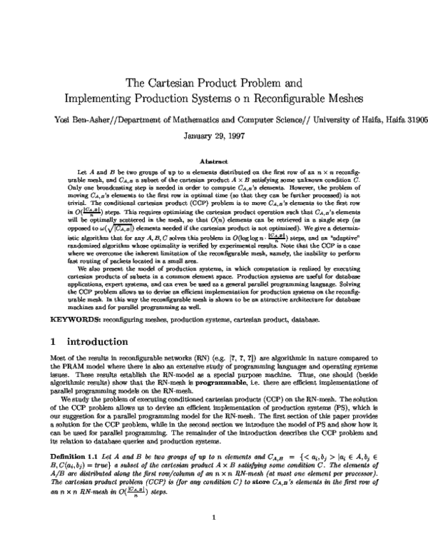 Pdf The Cartesian Product Problem And Implementing Production Systems On Reconfigurable Meshes