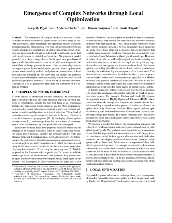 (PDF) Emergence of Complex Networks Through Local Optimization