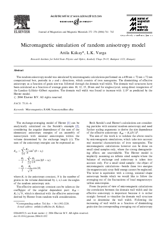 (PDF) Micromagnetic simulation of random anisotropy model