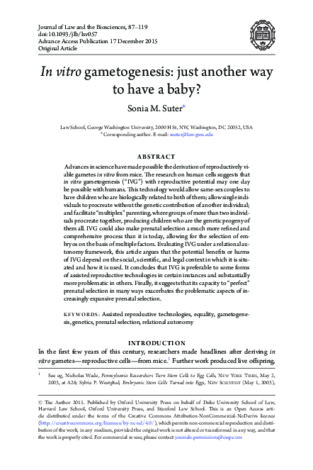 (PDF) In vitro gametogenesis: just another way to have a baby?