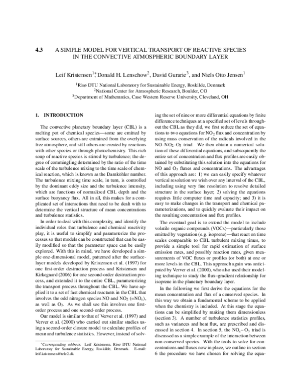Pdf 4 3 A Simple Model For Vertical Transport Of Reactive Species In The Convective