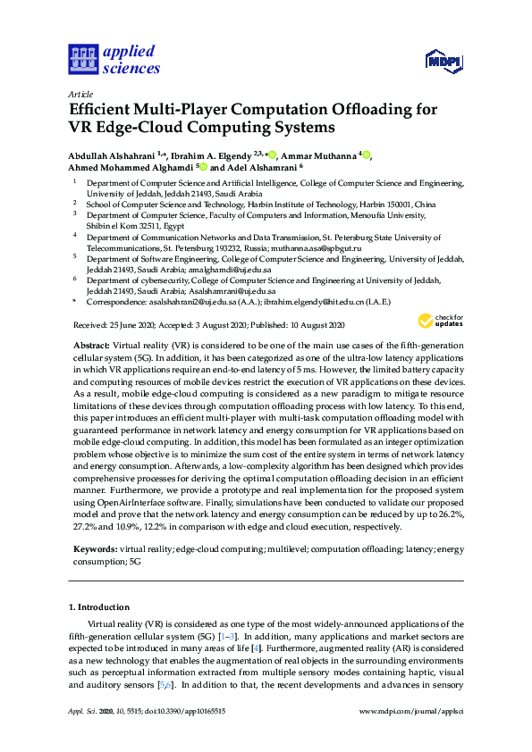 (PDF) Efficient Multi-Player Computation Offloading for VR Edge-Cloud Computing Systems