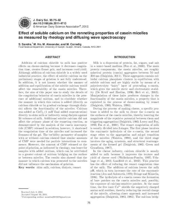 (PDF) Effect of soluble calcium on the renneting properties of casein ...