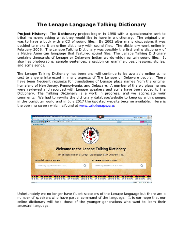 (DOC) The Lenape Talking Dictionary
