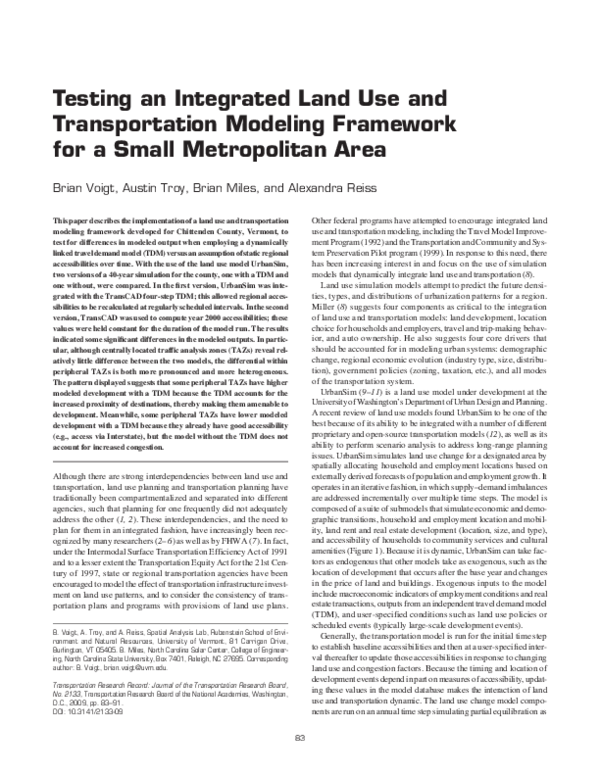 (PDF) Testing an Integrated Land Use and Transportation Modeling ...