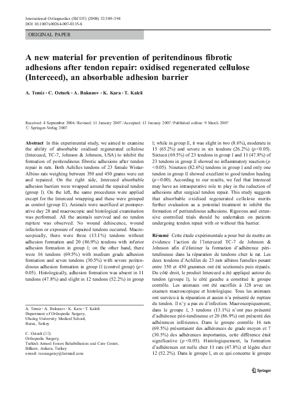 (PDF) A new material for prevention of peritendinous fibrotic adhesions ...