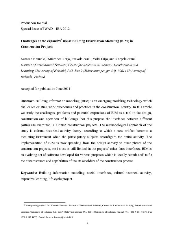 (PDF) Challenges of the expansive i use of Building Information ...