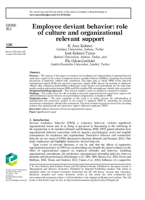 (PDF) Employee deviant behavior: role of culture and organizational ...