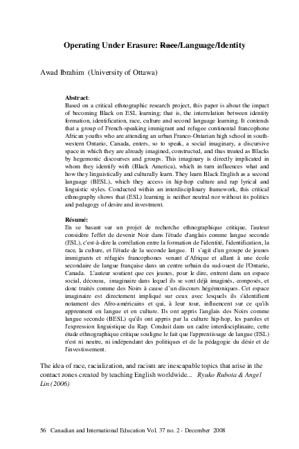 (PDF) Operating under erasure: Race/language/identity